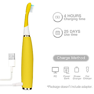 Aima Beauty Electric Toothbrush for Kids & Adults Powered Sonic Toothbrushes with Travel Case, Kinds Color of Rechargeable Whitening Tooth Brush with 2 Soft Bristles (Yellow)