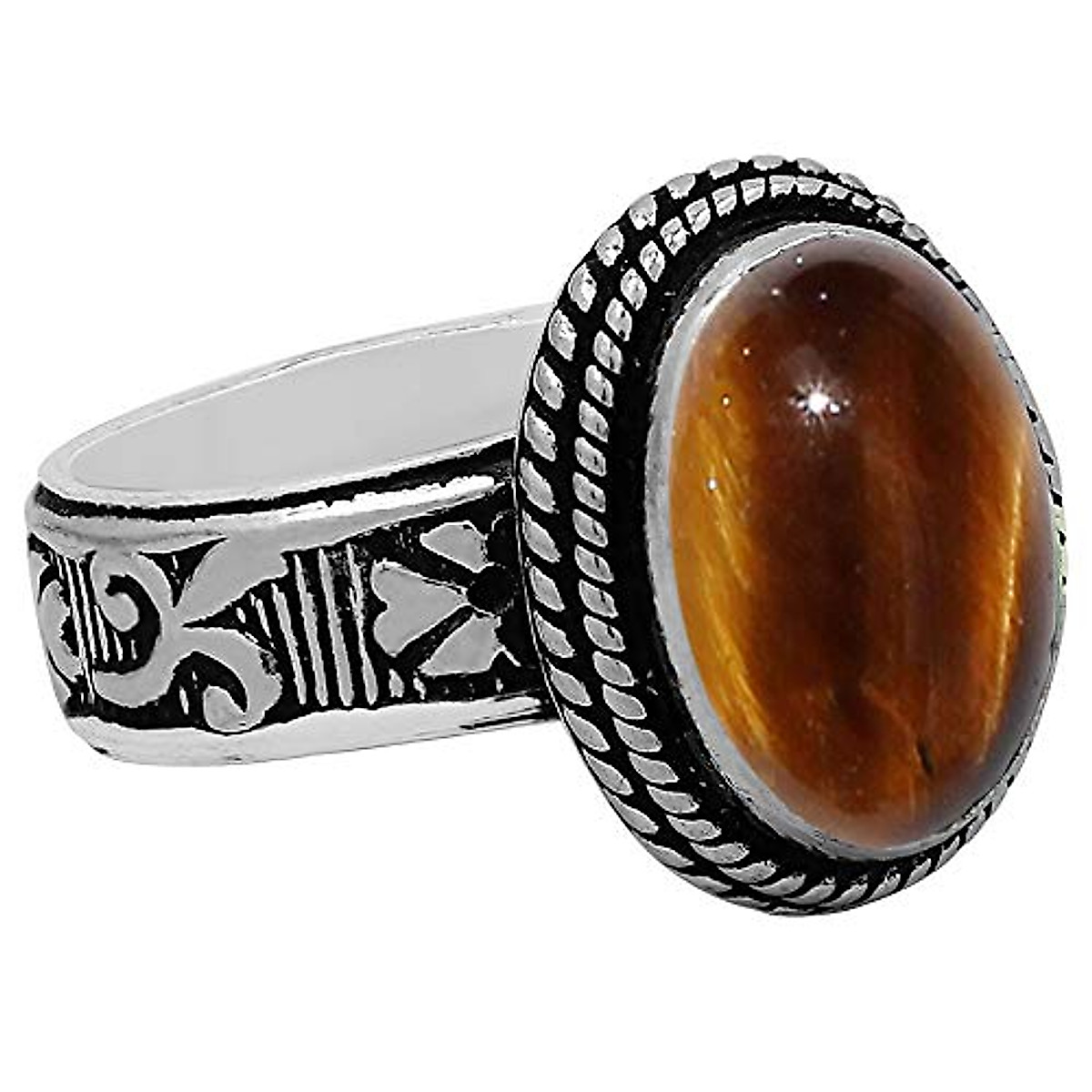 Tiger Eye Ring Size 9 Sterling Silver Plated For Women, Brown Stone June Birthstone Southwest Bohemian Jewelry Christmas Mother's Day Gifts For Her