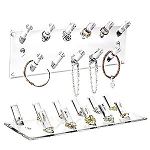 Ikee Design Multipurpose Acrylic Wall mounted Jewelry Stand Organizer, Bracelets Rings Bangles Display Rack for Store, Showcase, Trade Show, Set of 2, Clear, 13”W x 4 1/4”D x 1 3/4”H