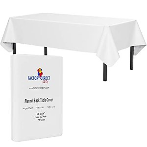 White Vinyl Tablecloths - 54 In. x 108 In. - Pack Of 1 Rectangle Tablecloth - White Flannel Backed Vinyl Tablecloths For Rectangle Tables - Plastic Table Cloths With Flannel Backing - Waterproof