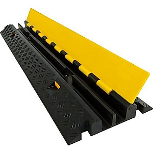 Electriduct Heavy Duty 2 Channel Cable Protector Traffic Wire and Hose Ramp Cord Cover 1.2 Inch Channels 12,000 lbs per Axle - Rubber Black Base/Yellow Lid