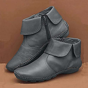 Guldnds Low Heel Shoes for Women Composite Toe Mid Calf Boots Chunky Heel Wedge Booties Casual Boots Wedge Bootie Grey