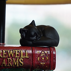 OwMell Tiny Sleeping Cat Statue Hand-Carved Healing Stone Gemstone Little Kitten Statue Figurine 2" - Black Obsidian