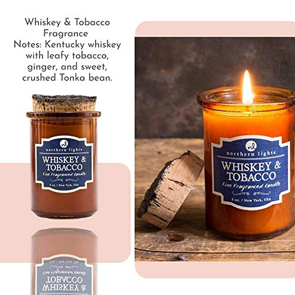 Northern Lights Fine Fragranced Aromatherapy Candle Spirit Jar Bundle Scented Candles Gifts for Women and Men — 2 x 5oz (Whiskey & Tobacco and Dark Rum & Oak)