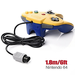 Classic N64 Controller, miadore Rerto N64 Gaming Remote Gamepad Joystick for N64 Console Video Game System ( Yellow and Blue)