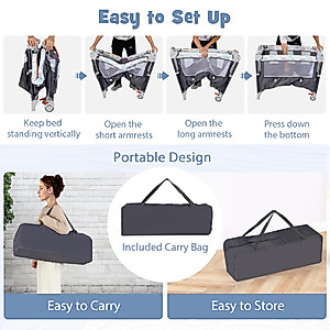 BABY JOY 5-in-1 Pack and Play, Portable Baby Bedside Sleeper with Bassinet, U-Shaped Diaper Changer, Safety Strap, Side Zipper Entrance, Hangings, Bedside Crib Playard from Newborn to Toddlers (Gray)