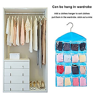 HTDBKDBK Closet Hanging Organizer with Clear Pockets & Metal Hanger, 16-Pocket Wall Shelf Wardrobe Storage Bags Hanging Shelves, Beige