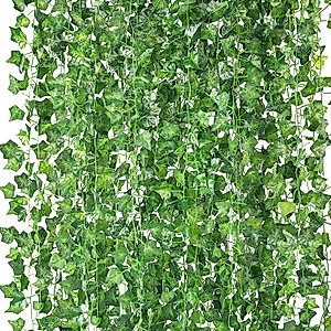 HATOKU 12pcs 84ft Fake Ivy Vines Artificial Ivy Leaves Fake Ivy Garland Greenery Hanging Vines for Wedding Bedroom Wall Indoor Outdoor Home Decoration