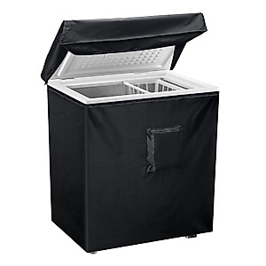 Black Chest Freezer Cover, Luxiv Waterproof Freezer Cover 25Lx23Wx34H Compact for 3.5 Cubic Feet Chest Freezer Full Cover Deep Freezer Cover with Top Cover for Open, Zipper Pocket, Strap