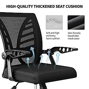 Ergonomic Office Chair, Mid Back Mesh Computer Desk Chair with Lumbar Support, Flip-up Arms, Adjustable Backrest, Swivel Comfortable Task Chair for Teens, Women, Adults,Black
