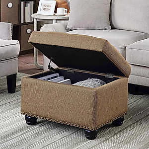 Convenience Concepts Designs4Comfort 5th Avenue Upholstered Storage Ottoman 24" - Contemporary Foot Stool and Seat with Hinged Lid for Living Room, Dining Room, Office, Sandstone Fabric