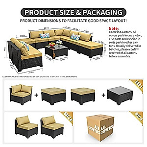 Patio Sectional Furniture Set 10-Piece Outdoor Wicker Conversation Sofa Couch with Olive Green Non-Slip Cushions Furniture Cover Black PE Rattan