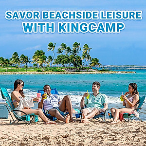 KingCamp Folding Beach Chair High Back Lightweight Portable Backpack Chair with Headrest, Cup Holder for Camping Outdoor Sand Concert Lawn Festival Sports, Cyan