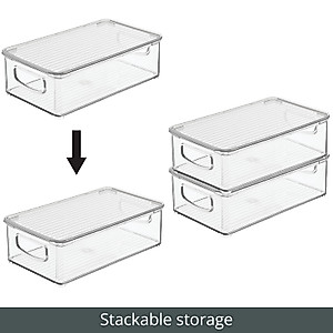 mDesign Plastic Pantry Storage Box Container with Lid and Built-In Handles - Organization for Flour, Cereal, Pasta, Rice, or Food in Kitchen Cupboard, Ligne Collection, 8 Pack, Clear/Clear