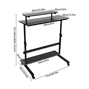 LIYUANJUN Mobile Standing Desk, Portable Rolling Desk 36.6-55Inch Adjustable Height Multifunction Computer Workstation with 4 Universal Wheels for School Office Study (Black)