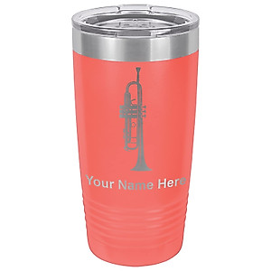 LaserGram 20oz Vacuum Insulated Tumbler Mug, Trumpet, Personalized Engraving Included (Coral)