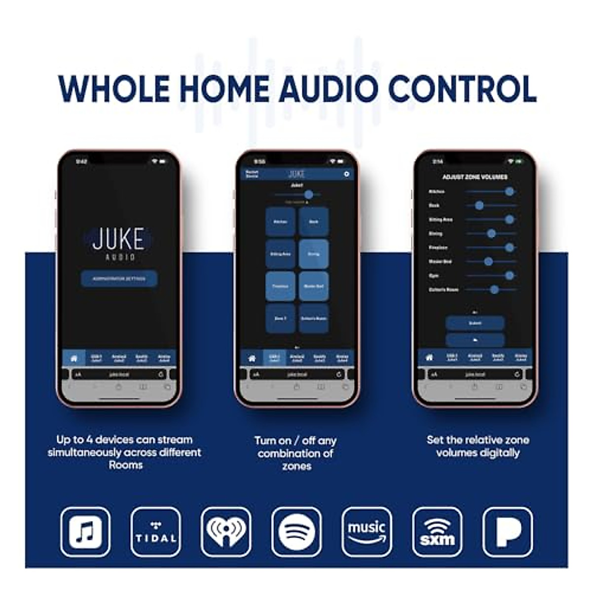 Juke-8: 8 Zone Multi-Room Amplifier | Stream Wirelessly via Airplay 2, Spotify Connect, Bluetooth, DLNA | App Controlled Audio System