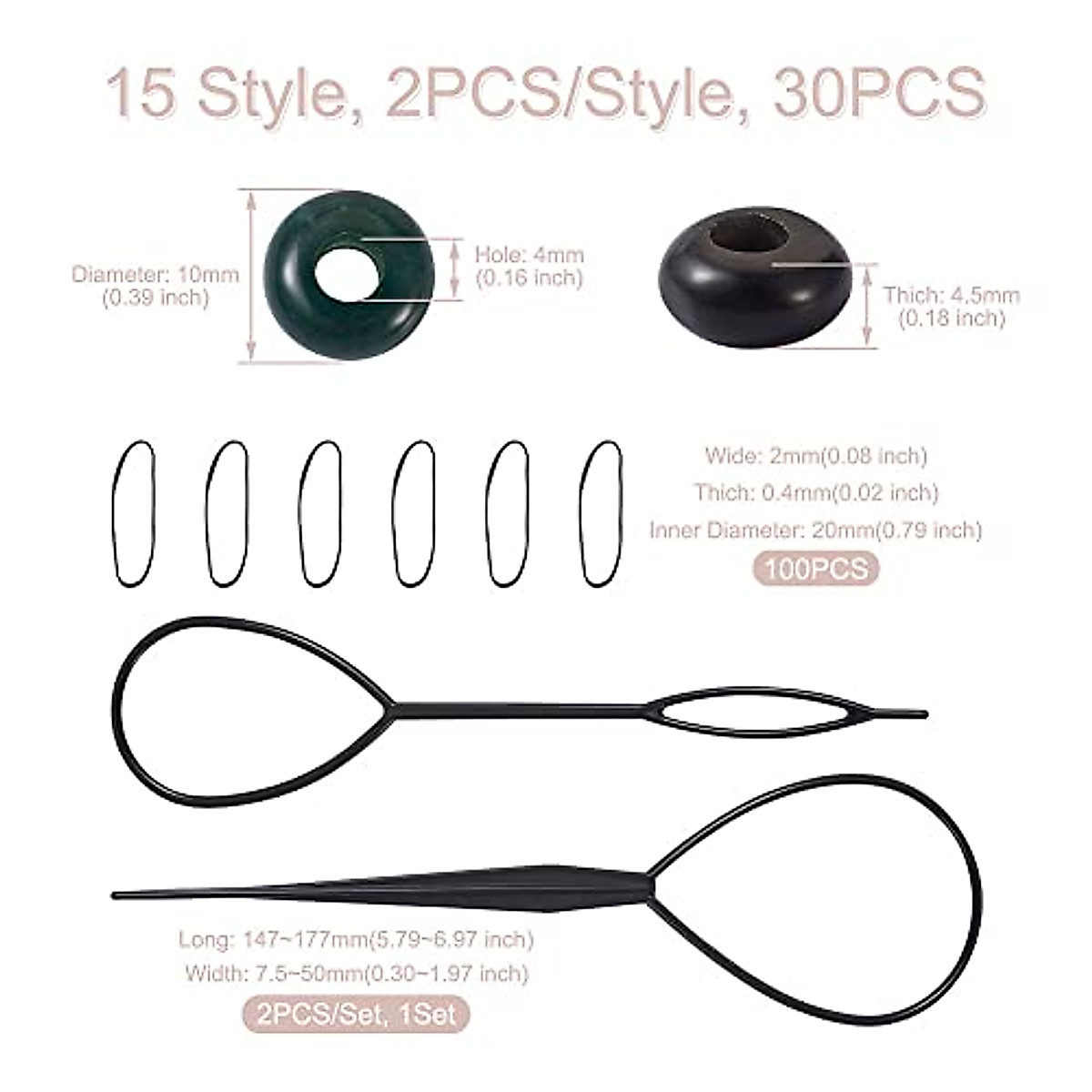 Spritewelry 15 Colors Natural Gemstone European Beads Rondelle Large Hole Loose Beads Dreadlock Hair Braid Beads Kits for Hair Braids Jewelry Bracelet Necklace Making