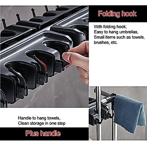 WXZX Mop and Broom Holder, Movable Broom Organizer Storage Tool Racks, Put Wet Mops Floor Standing Cleaning Tool Rack Stainless, Heavy Duty Hooks for Home Kitchen Garden Laundry Garage