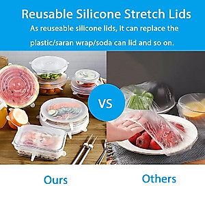 Bntyok 6pcs Silicone Stretch Lids 6 Sizes Round Reusable Silicone Bowl Covers BPA-free Keep Food Fresh Silicone Food Covers for Various Food Containers & High and Low Temperature Scenarios