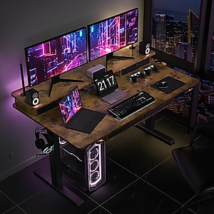 ExaDesk Electric Standing Desk, 63 * 30 Inches Adjustable Height with 4 Drawers, Double Storage Shelves Stand Up Desk, Home Office Workstation Sit Stand up Desk (Rustic Brown)