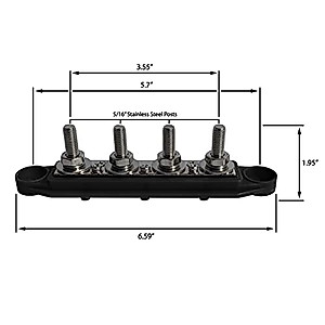 5/16" 4 Post Power Distribution Block Bus Bar Pair with Cover M8-250 Amp Rating – Marine Bus Bar, Automotive, and Solar Wiring – Battery Terminal Distribution Block (5/16", Black)