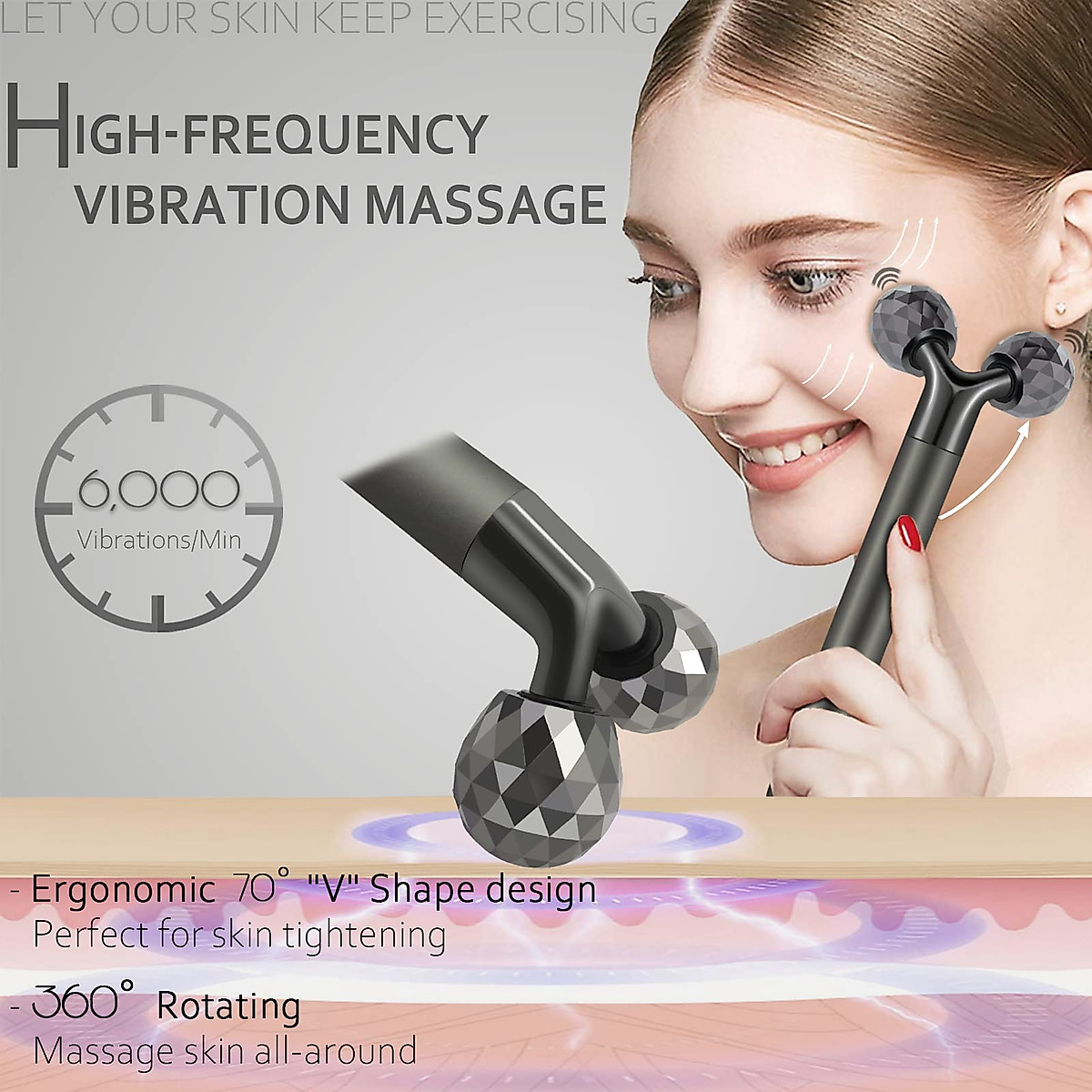 HEYFYV 2 in 1 Face Massager Kit Electric 3D Face Roller Massager T Shape Facial Massager Set Skin Massager Tool