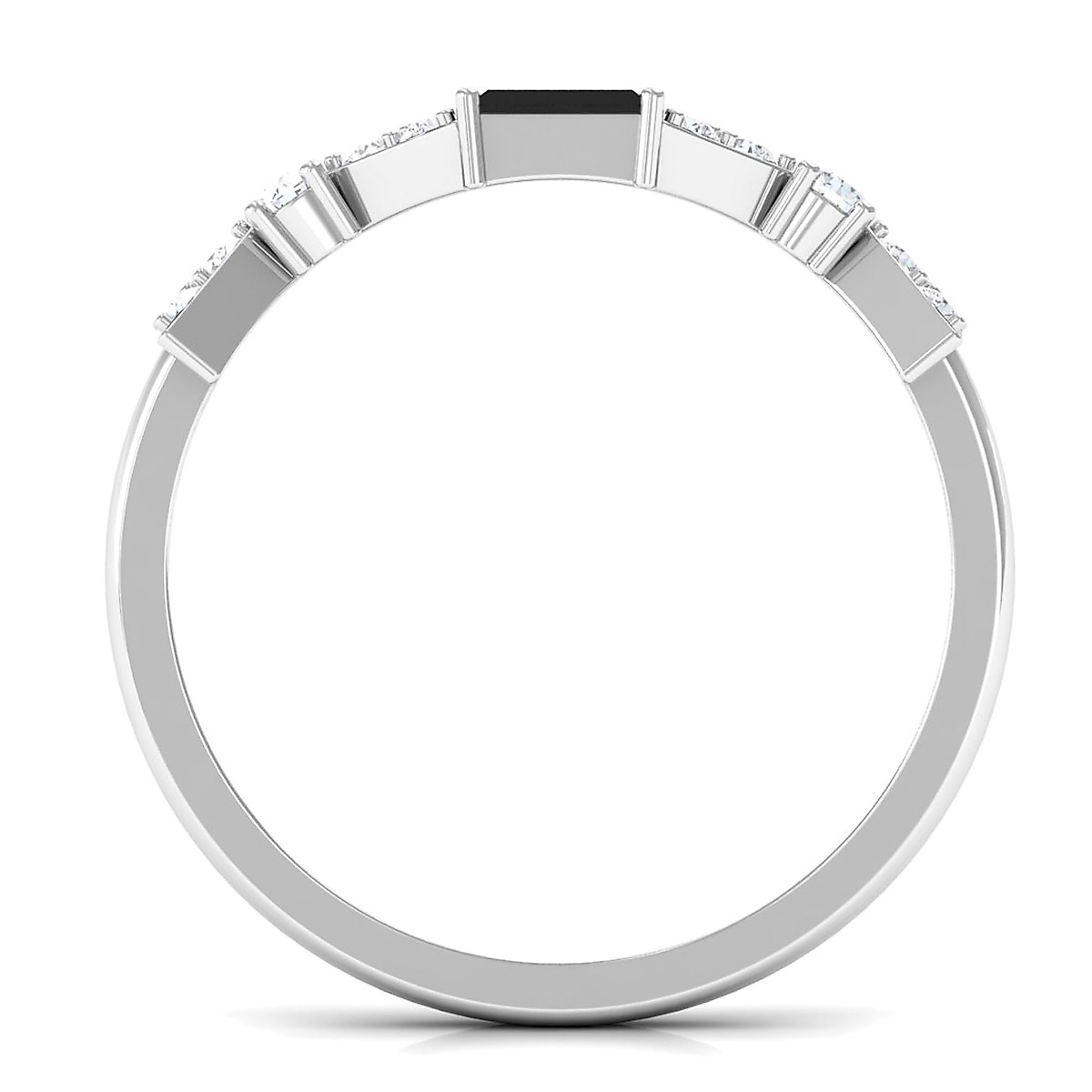 Baguette Black Onyx Promise Ring For Women, Natural Black Onyx Ring with Diamond, 14K White Gold, Size:US 10.00