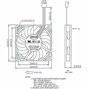 Everflow 60x60x10mm 12 Volt DC Fan with PWM Function, Model R126010BUAF