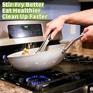 TECHEF - CeraTerra 12" Ceramic Nonstick Wok/Stir-Fry Pan with Glass Lid, (PTFE and PFOA Free Ceramic Exterior & Interior), Made in Korea (12-in with lid)