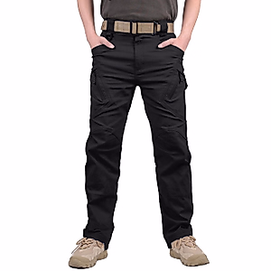 TACVASEN Mens Hiking Pants Lightweight Cotton Tactical Pants Stretch Military Cargo Pants 9 Pockets Work Pants Comfortable Workout Pants Combat Black 32