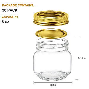 8 oz Glass Jars With Lids,Ball Regular Mouth Mason Jars For Storage,Spice Jars Canning Jars For Caviar,Herb,Jelly,Jams,Honey,Dishware Safe,Set Of 30 …