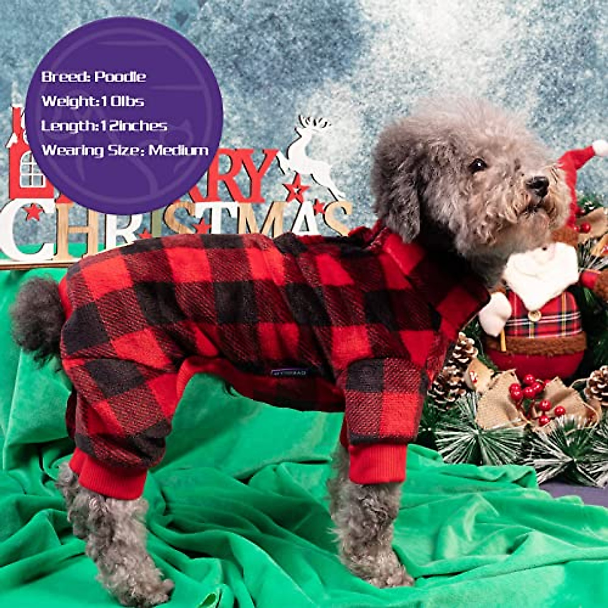cyeollo Dog Pajamas Thermal Warm Dog Pjs Onesie Red Buffalo Dog Clothes Doggie Small Medium Dog Pajamas Outfits for Winter Cold Weather