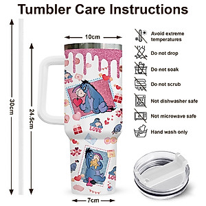 GEPOSTORE Valentines Gifts for Him Her, Blue Donkey 40 Oz Tumbler with Handle, Cartoon Tumblers Cup, Cartoon Mug, Gifts for Movies Fan