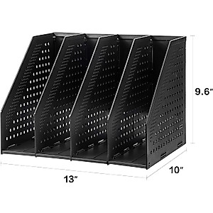 Deli Collapsible Magazine File Holder, Desk Organizer Document Folder for Office Organization and Storage, 4 Vertical Compartments, Dark Grey