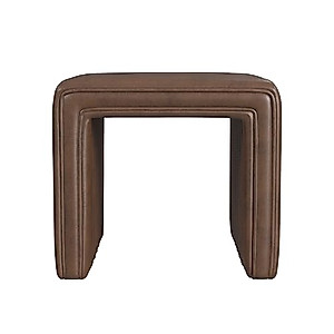 Spatial Order Modern Channel Tufted Faux Leather Ottoman Home Décor|Ottoman for Living Room & Bedroom - Brown Faux Leather