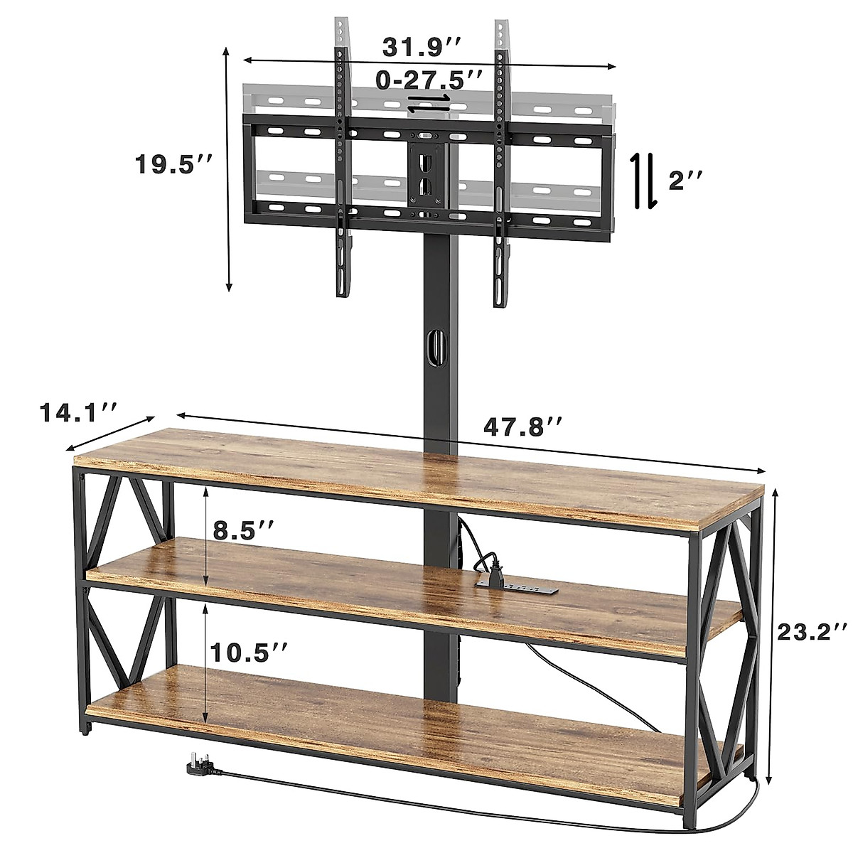 YESHOMY Swivel TV Stand with Mount for Television up to 75”, Entertainment Center with Power Outlet and Storage Shelves for Living Room, Firewood