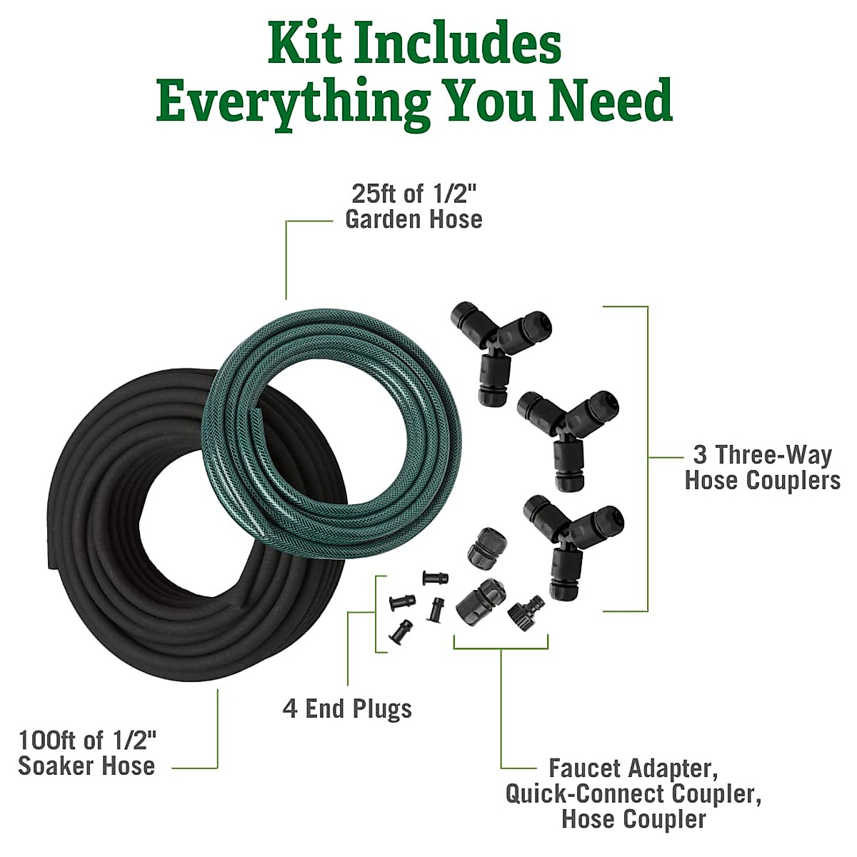 Gardener's Supply Company Snip-n-Drip Irrigation Kit | Outdoor Customizable Self-Watering Sprinkler Soaker Hose System | Supplys 4 25 Foot Garden Rows