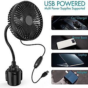 2022 Patent Design Car Fan, USB Powered 6" Electric Car Cooling Fan, 3 Speeds Strong Airflow, Adjustable Base, 360° Rotation Air Circulation Fan with Flexible Gooseneck for Car Van Truck SUV RV Sedan