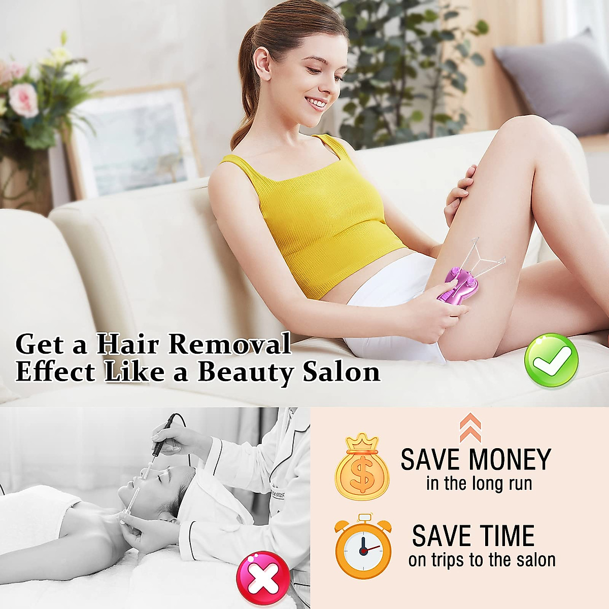 Electric Women Facial Hair Remover, EC VISION Ladies Beauty Epilator Trimmer Facial Cotton Threading Hair Shaver (Pink)