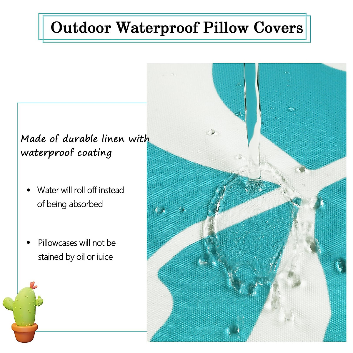 famibay Pack of 2 Outdoor Decorative Pillow Covers Waterproof Outdoor Abstract Pillow Covers 18 x 18 Inch Square Pillowcases Outside Cushion Covers for Outdoor Furniture Patio Couch(Teal)