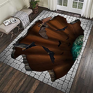 3D Illusion Area Rugs, 3x5ft, Home Decor 3D Optical Illusion Rug, Animal Dinosaur, Dolphin, Spider and Bat Design Carpets with Hole, for Room Sofa Living Room Rug Bedroom Home Decor Rug