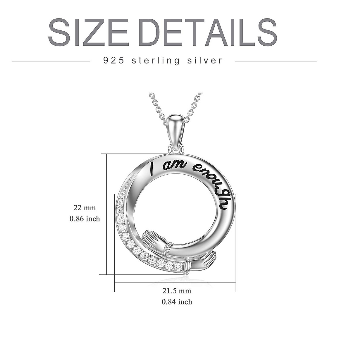 SIMONLY I Am Enough Necklace Sterling Silver Hug Inspirational Necklaces for Her Recovery Motivation Jewelry for Her