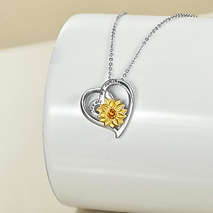 AOBOCO Sunflower Necklace Sterling Silver Sunflower Heart Pendant Jewelry You Are My Sunshine Gifts for Wife Women
