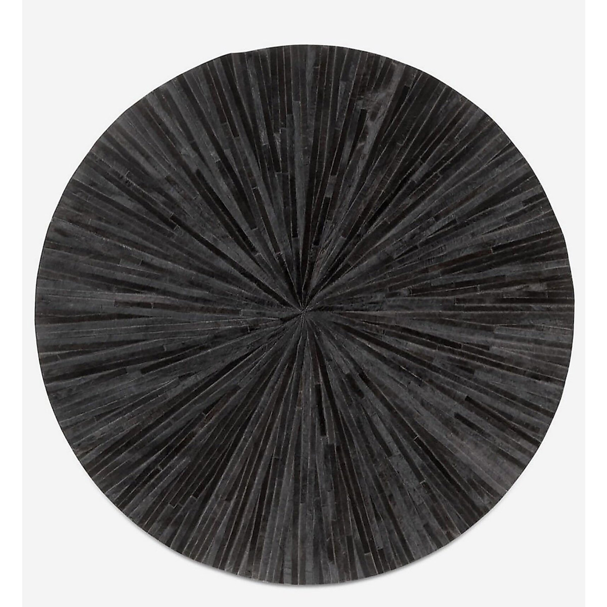 ELYSSIA DECOR HOME Premium Cowhide Leather Hand Made Stripes Patterned Round Area Rug - 10X10 ft - Black, Premium Hand Made House Carpet for Living Room, Bedroom, Entryway