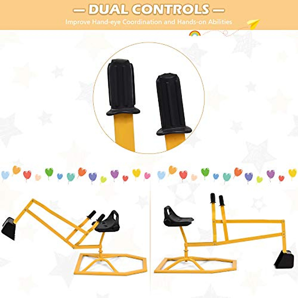 GLACER Sandbox Digger, 360° Rotation Kid Excavator Toy Crane with Base, Steel Outdoor Play Digging Toys for Sand, Dirt, Snow, Beach, Ride on Sand Digger for Kids…