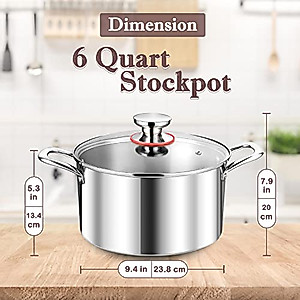 Herogo 6 Quart Stock Pot, 18/10 Stainless Steel Pasta Pot with Lid, 6 QT Cooking Pot with Handles, Tri-Ply Stockpot for Induction Gas Electric Stove, Dishwasher Safe