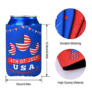4th of July Decorations, 12PCS Beer Can Cooler Sleeves for Fourth of July Independence Day Decor, Insulated Collapsible USA Pattern Can Cover for Memorial Day Patriotic Party Supplies Outdoor Indoor
