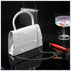 Silver Evening Bag Glitter Party Clutches Handle Women's Evening Handbags Small Bride Wedding Purses for Women Crossbody Cocktail Prom Handbags