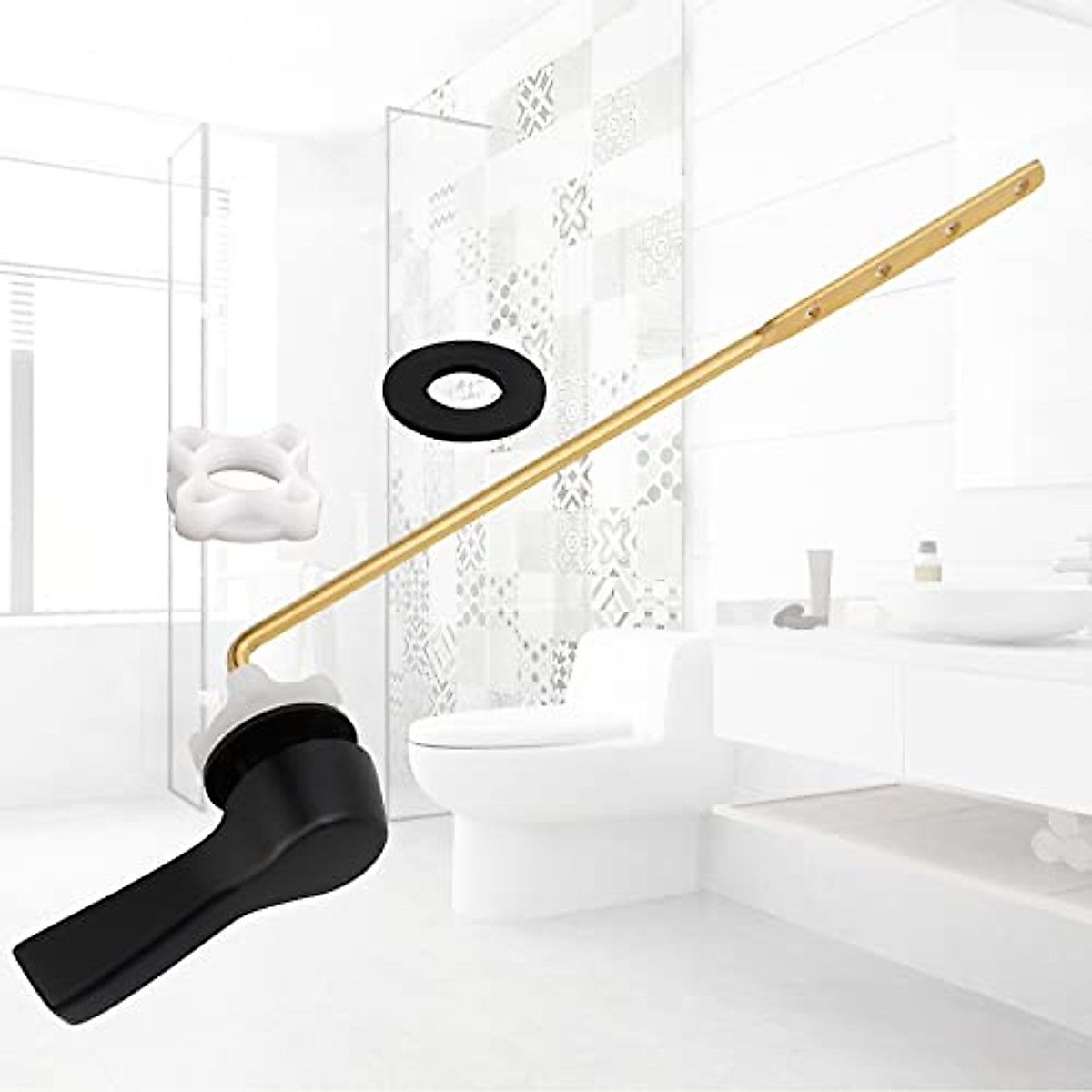 Hibbent 2 Pack Universal Front Mount Toilet Handle Tank Flush Lever Replacement Handle with 2 Pieces Stainless Steel Flapper Chains for Most Front Mount Toilets - Matte Black Finish Toilet Handle